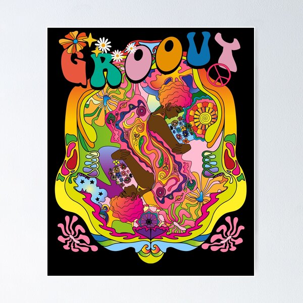 "Retro Stay Groovy Girl Festival Trippy Hippie Good Vibes Flower Child 60s 70s Aesthetic Art ...