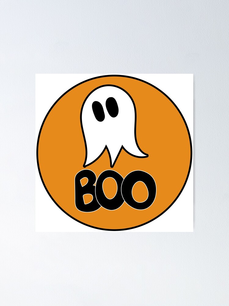 "Cute ghost cartoon BOO text circle frame orange" Poster for Sale by ...
