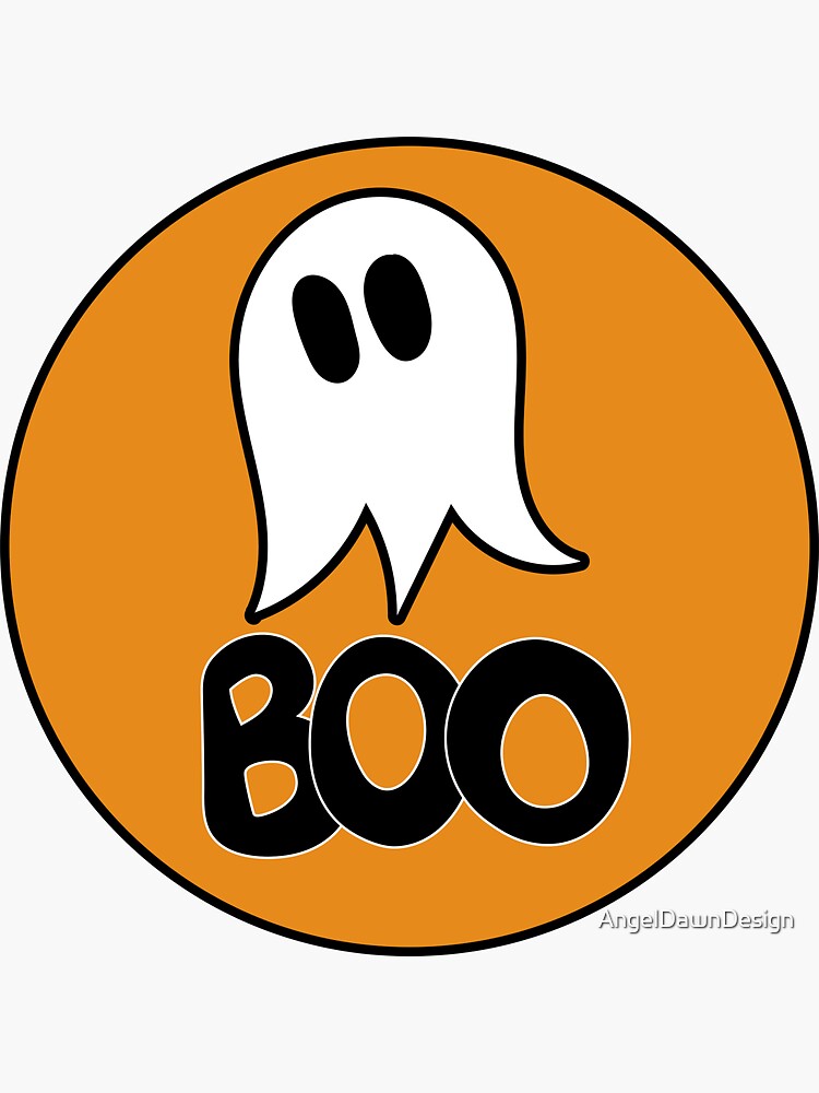 "Cute ghost cartoon BOO text circle frame orange" Sticker for Sale by ...