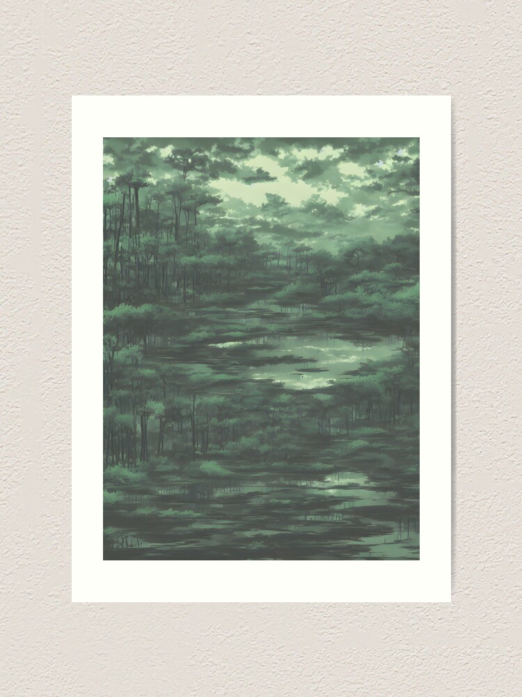 "A landscape of a Glorious swamp in the style of an anime background ...