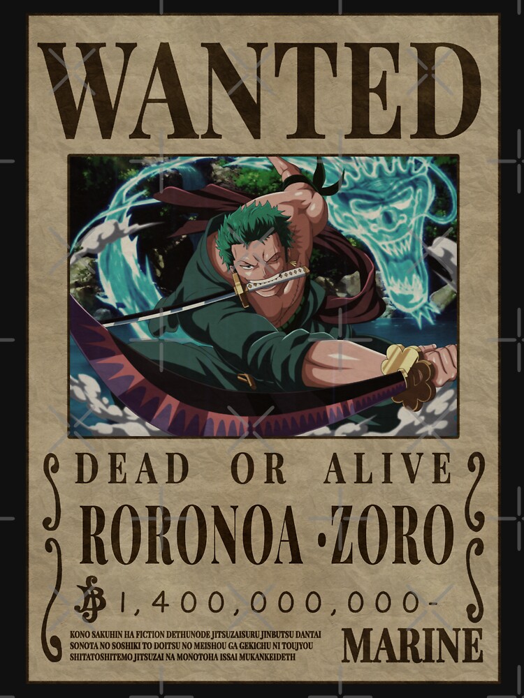 "Roronoa Zoro One Piece Zoro Pirate Hunter Bounty Poster" T-shirt for ...