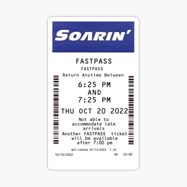 "Soarin Fastpass 2022 October " Sticker for Sale by SophiaKno | Redbubble