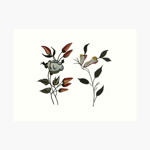 "80's Style Flowers, Blue Rose, Tulip Buds, Leaves and Steams, Acrylic ...