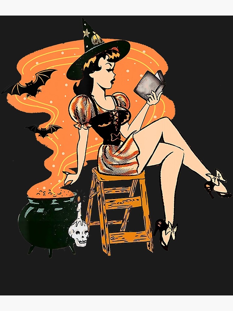 "Witch Pin Up Magical Skull Bat Vintage Halloween Women" Poster for ...