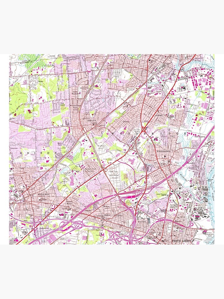 "Old Perth Amboy, Rahway & Metuchen NJ Map (1956) " Tapestry for Sale ...