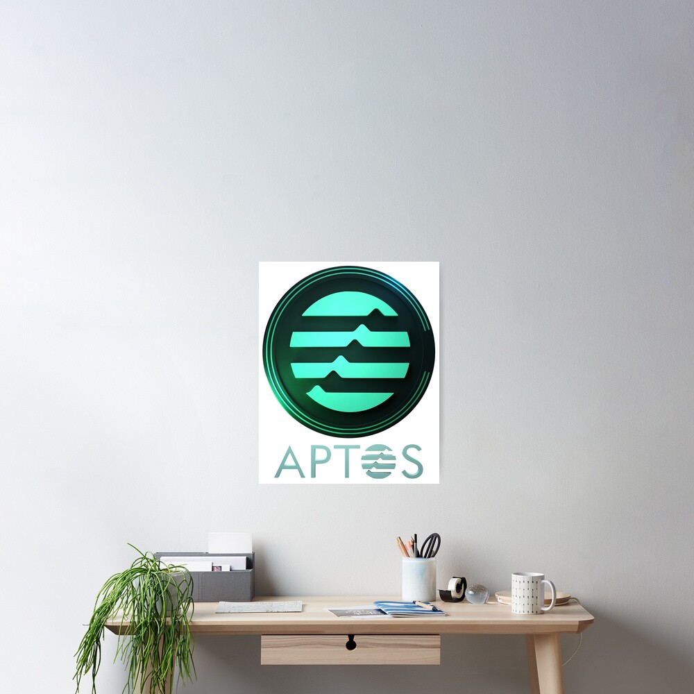 "Aptos APT logo, coin and font. Frontal view with dark colors in ...