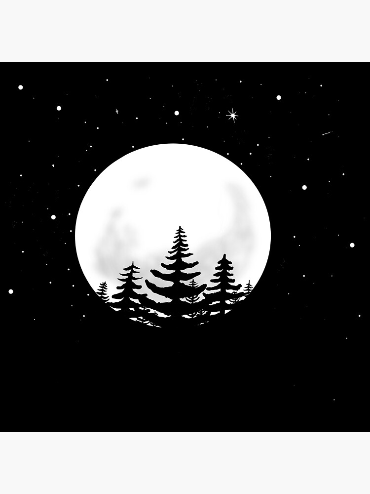 "Full moon starry night sky with pine trees silhouette " Poster for ...