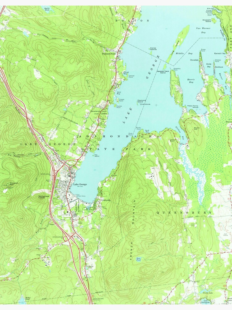 "Vintage Map of Lake George New York (1966) 2" Sticker for Sale by ...