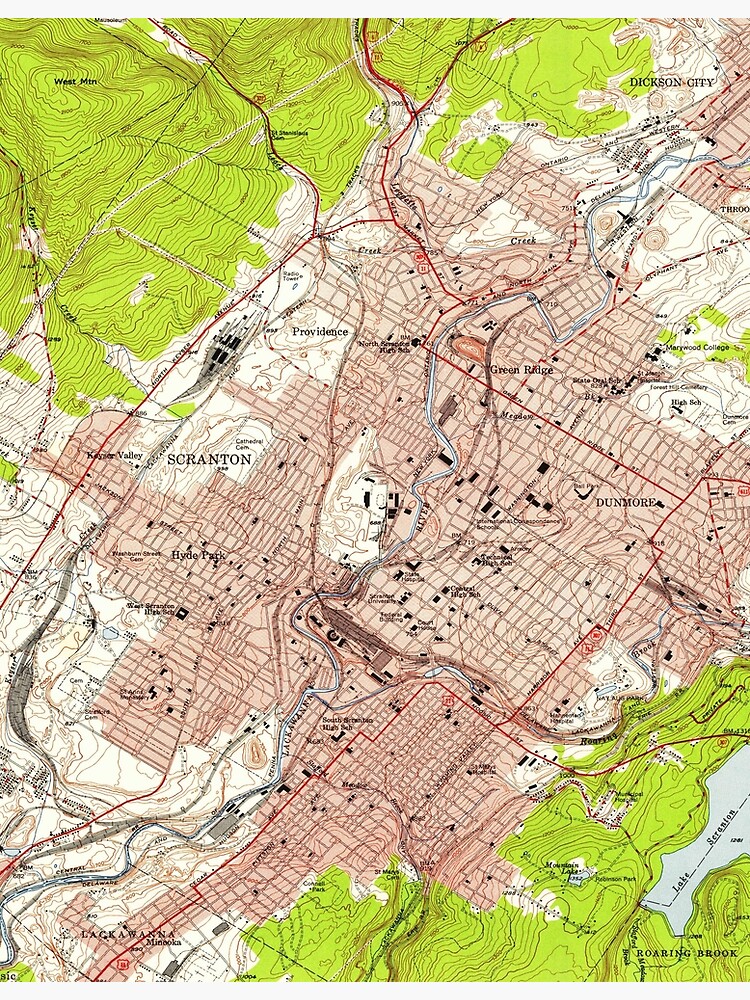 "Vintage Map of Scranton Pennsylvania (1947) " Canvas Print by ...
