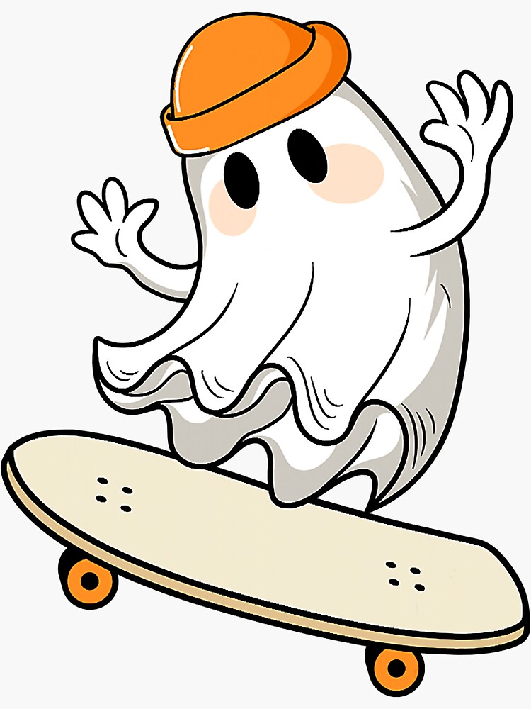 "Halloween Ghost Skateboard Halloween Skateboarding" Sticker for Sale ...