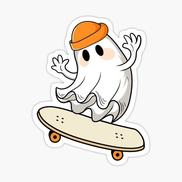 "Halloween Ghost Skateboard Halloween Skateboarding" Sticker for Sale ...