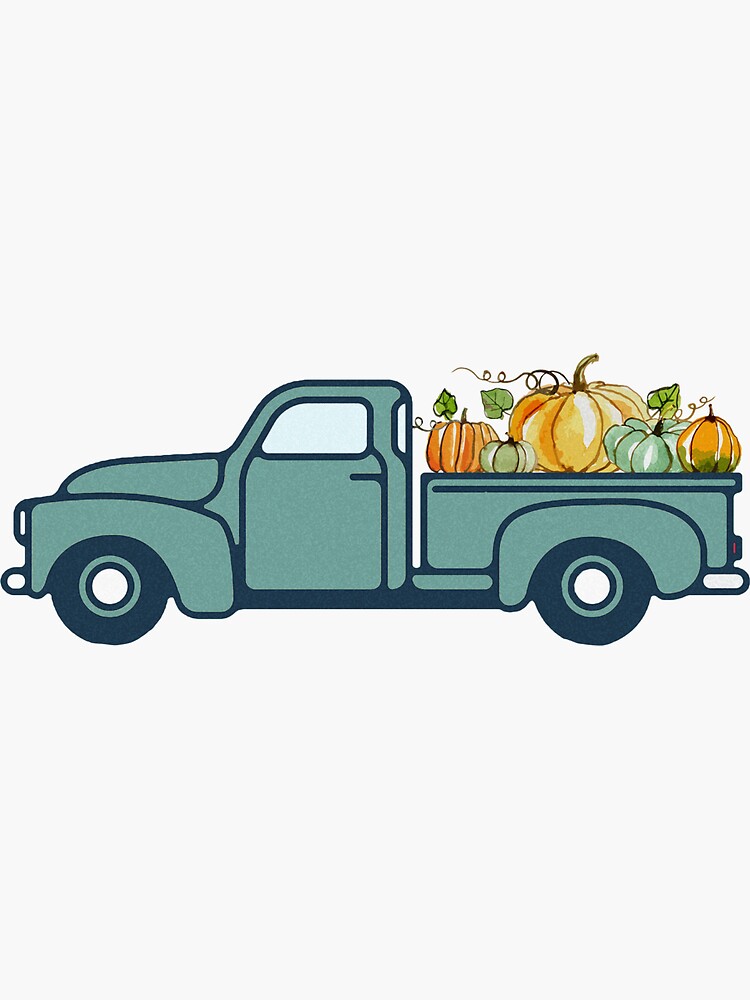 "Vintage Pumpkin Patch Fall Truck Teal Fall Vibes" Sticker for Sale by ...