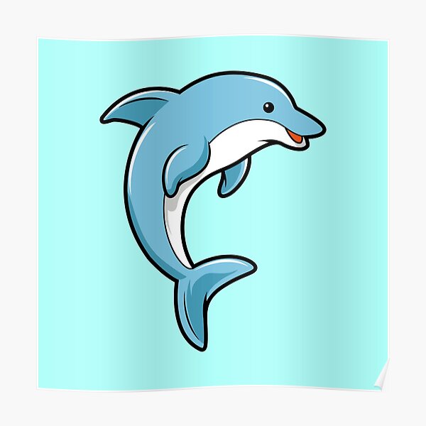 "Cute and Smiley Dolphin Illustration " Poster for Sale by ...