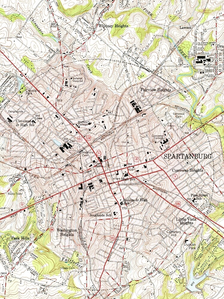 "Vintage Map of Spartanburg South Carolina (1949)" A-Line Dress for ...