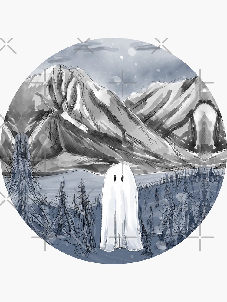 "Round haunted mountain ghost" Sticker for Sale by AnnaEleCreate ...