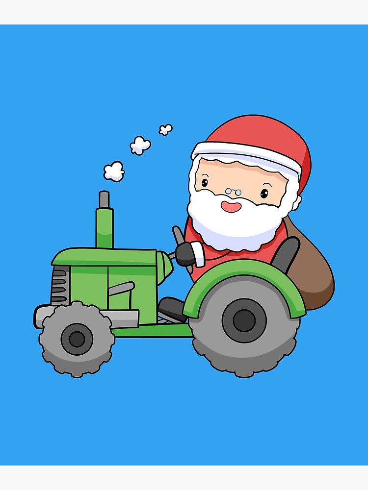 "Santa Tractor Farmer Cute Christmas Drawing" Poster for Sale by ...