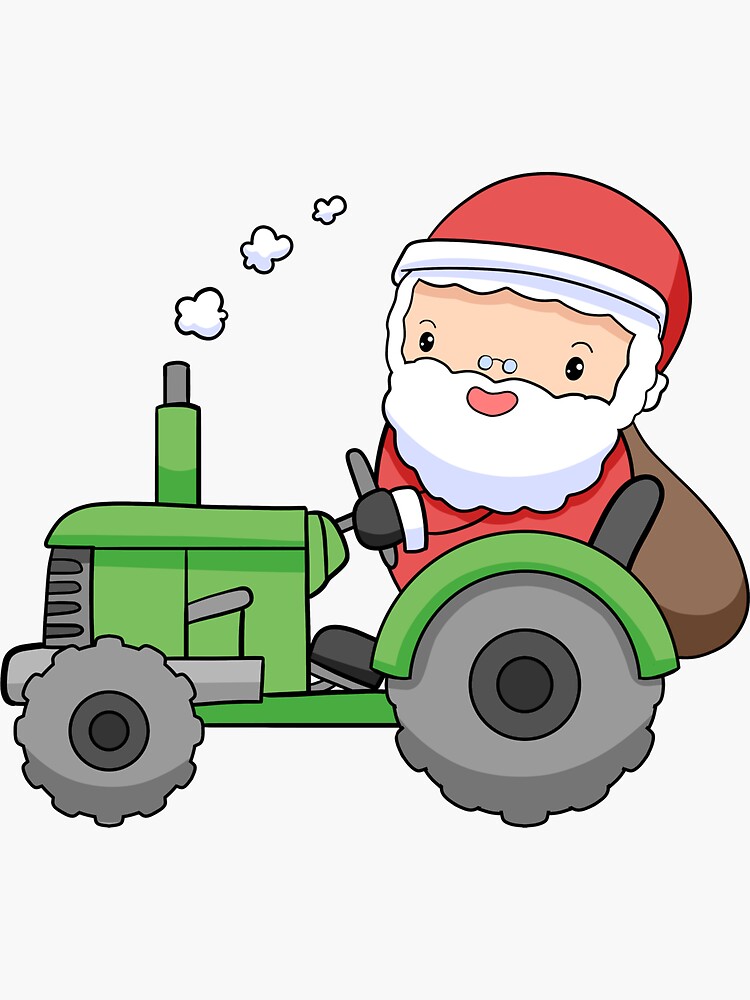 "Santa Tractor Farmer Cute Christmas Drawing" Sticker for Sale by ...