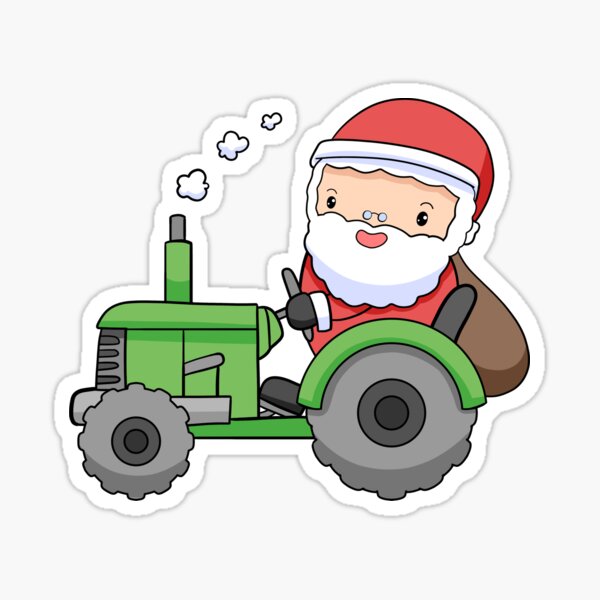 "Santa Tractor Farmer Cute Christmas Drawing" Sticker for Sale by ...