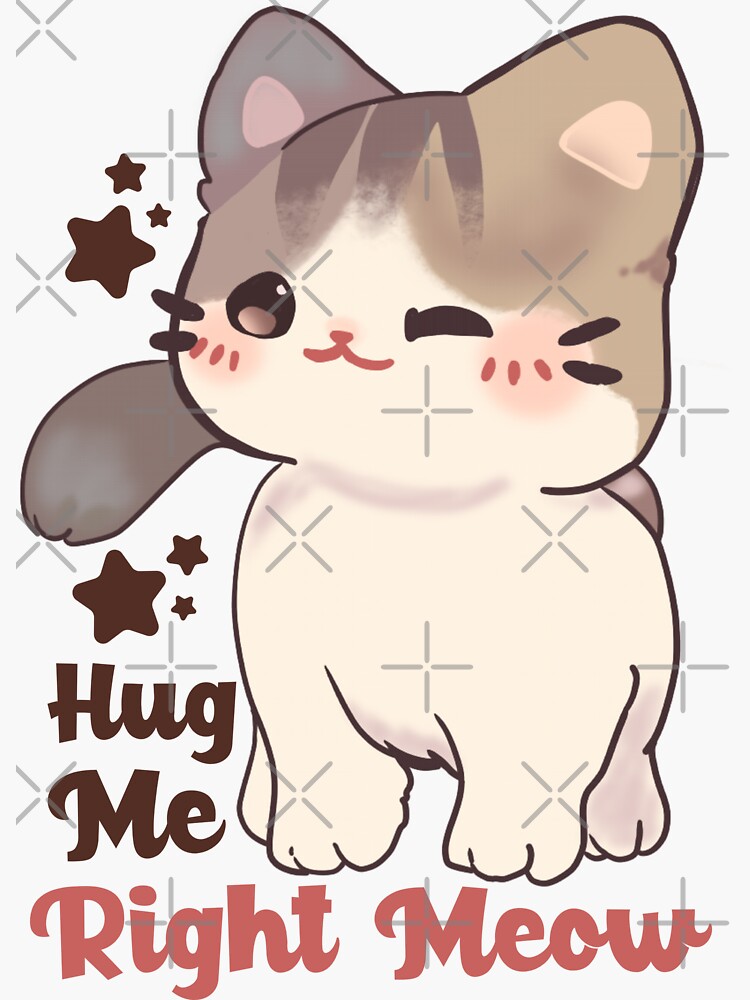 "Hug Me right Meow | Cat lover " Sticker for Sale by Kawaii-zoo | Redbubble