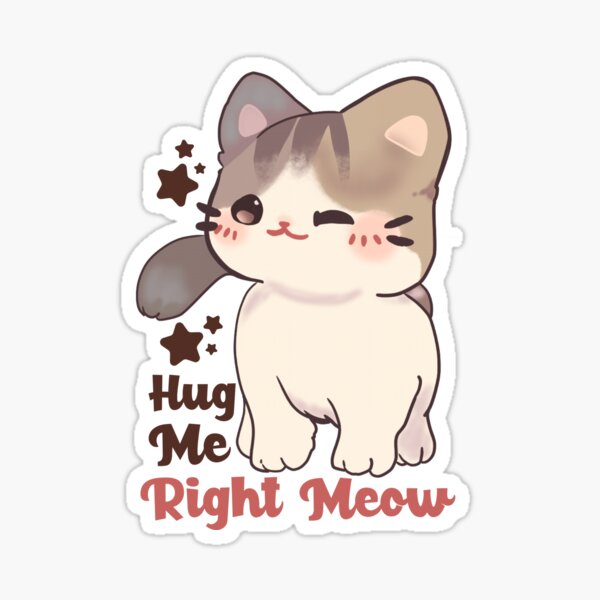 "Hug Me right Meow | Cat lover " Sticker for Sale by Kawaii-zoo | Redbubble