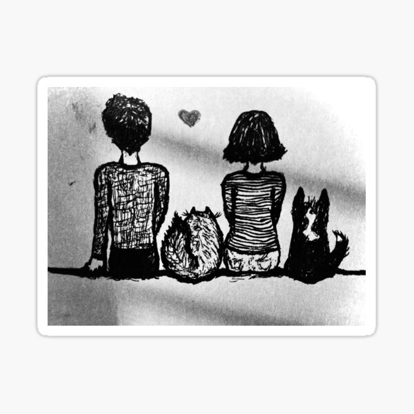 "Couple with Dog and Cat" Sticker for Sale by FluffyFigaro | Redbubble