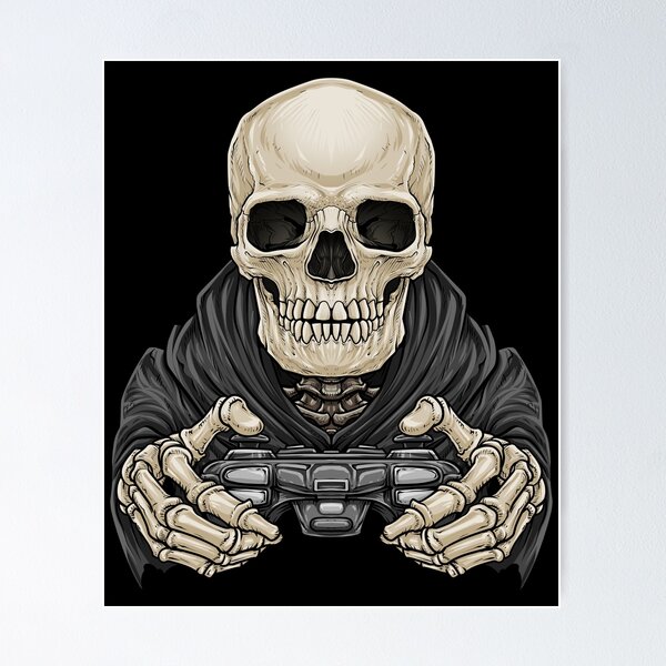 "Skeleton Gamer Skull Scary Halloween Gaming Lover Illustration" Poster ...