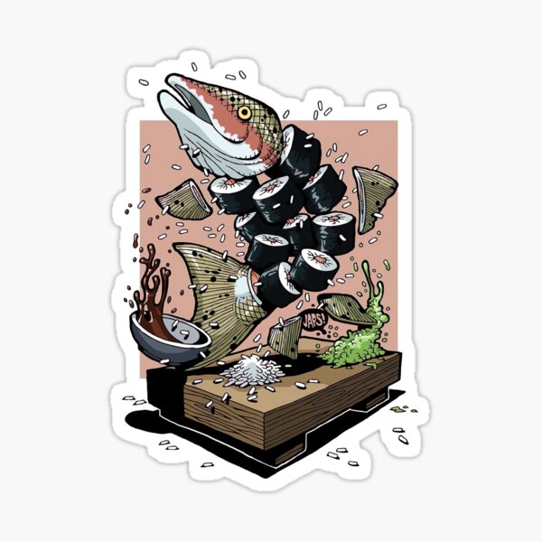 "Fish Cut And Cook ,Japanese Sushi Chef Funny Restaurant" Sticker for ...