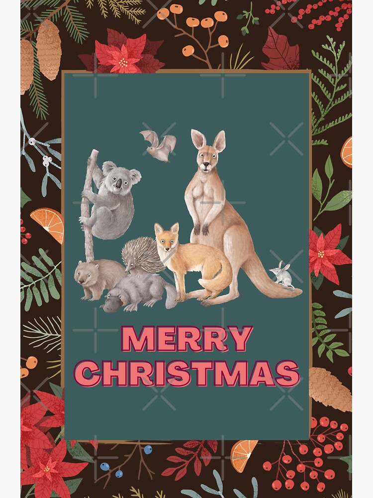 "Australian Animals Christmas Card " Sticker for Sale by TeeKid | Redbubble