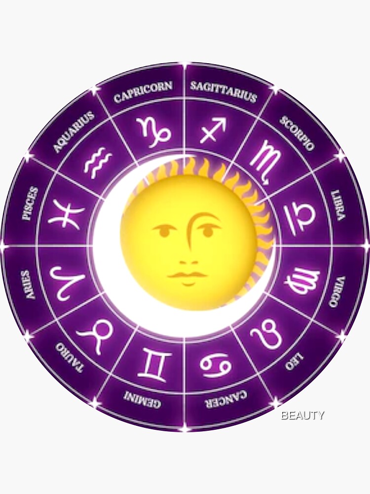 " Horoscope zodiac wheel with sun and moon design." Sticker for Sale by ...