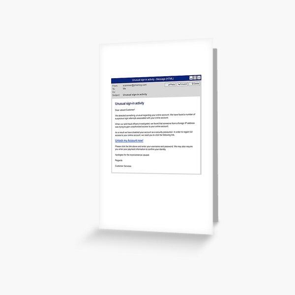 "Scam Phishing Email Fancy Dress Cybersecurity" Greeting Card for Sale ...