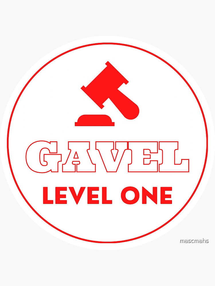 "Level One- Red Gavels" Sticker for Sale by mascmahs | Redbubble