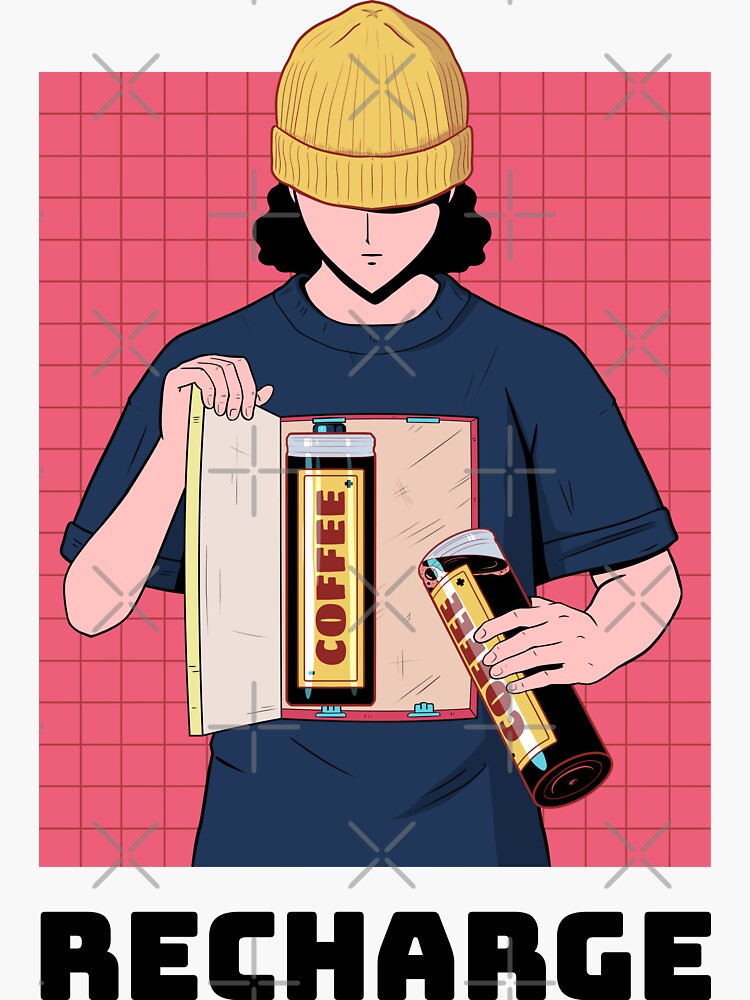 "Coffee Battery - Recharge - Man" Sticker for Sale by CatalinasCanvas ...