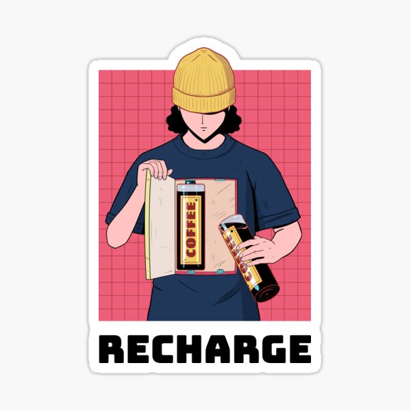 "Coffee Battery - Recharge - Man" Sticker for Sale by CatalinasCanvas ...