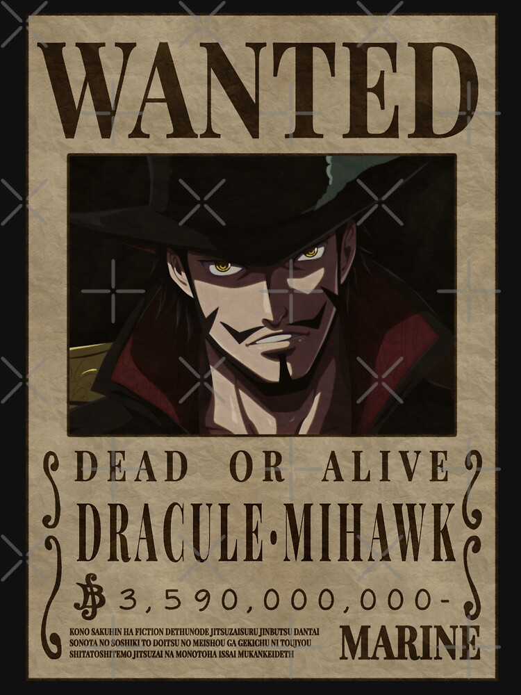 "Dracule Mihawk One Piece Taka No Me Bounty Poster Hawk eyes" T-shirt ...