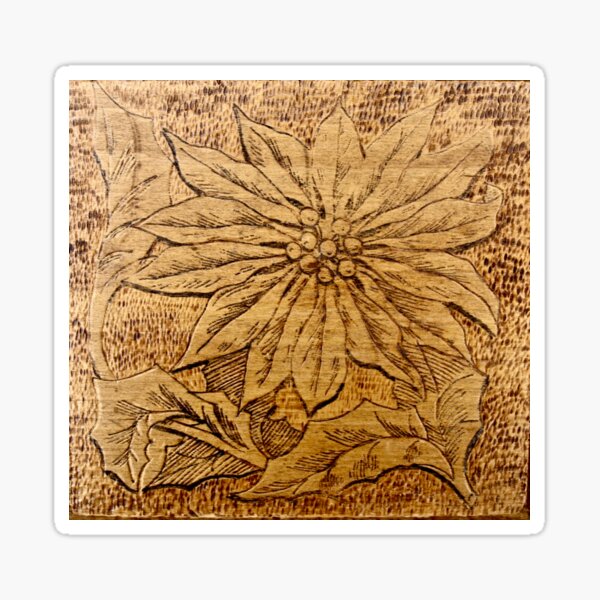 "Antique Pyrography Poinsettia Box Lid" Sticker for Sale by ...