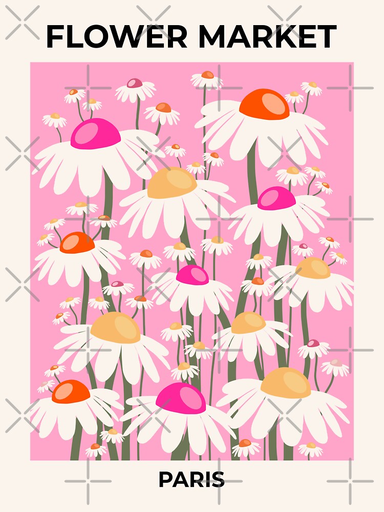 "Pink Flower Market Paris Preppy Abstract Retro Floral" Sticker for ...