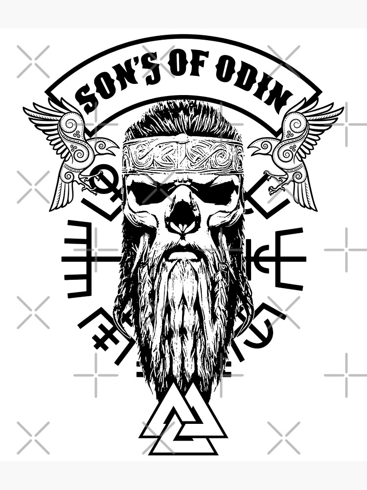 Póster «Hijos de Odín | Calavera vikinga con barba | Nudo Odín y Vegvisir | Los cuervos de Odín ...