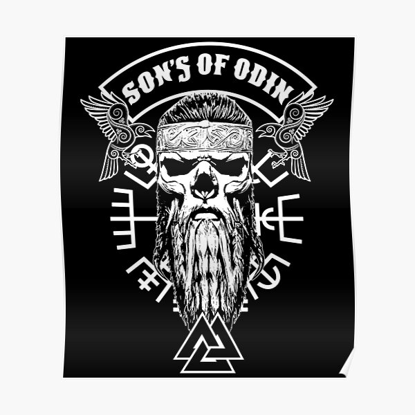 "Sons of Odin | Viking skull with beard | Odin knot and Vegvisir | Odin ...