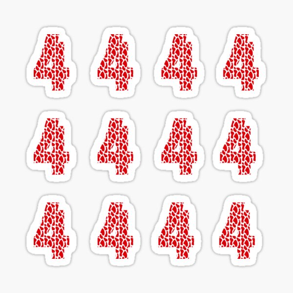 "Animal Print Pattern,Red and White, Number 4, Magnet, Sticker, pack ...
