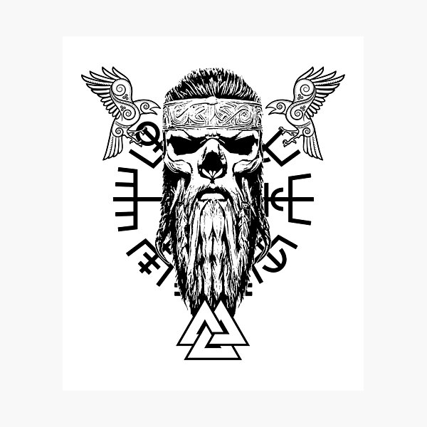 Lámina fotográfica «Calavera vikinga con barba | Nudo Odín y Vegvisir ...