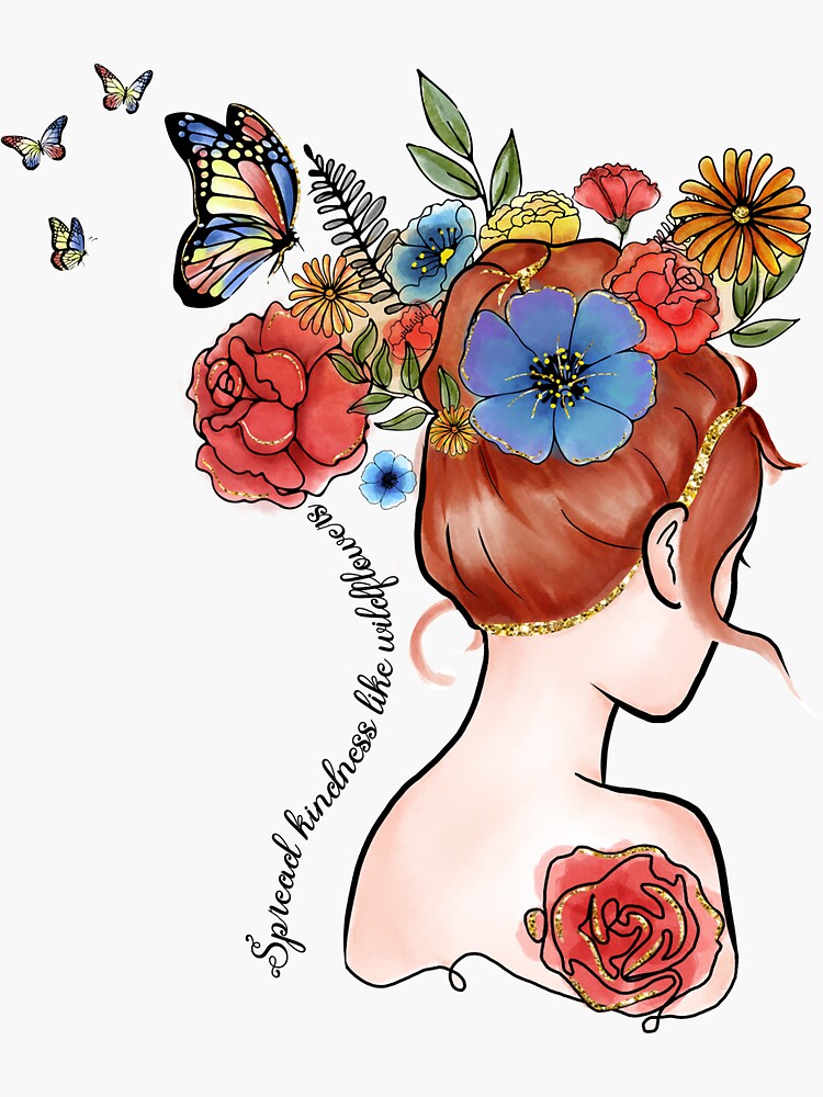 "Butterfly flower girl, spread kindness inspirational quote" Sticker ...