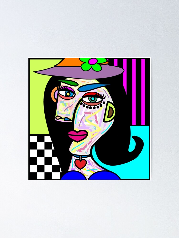 "Funky Lady with Hat Art Face" Poster for Sale by jantulov | Redbubble