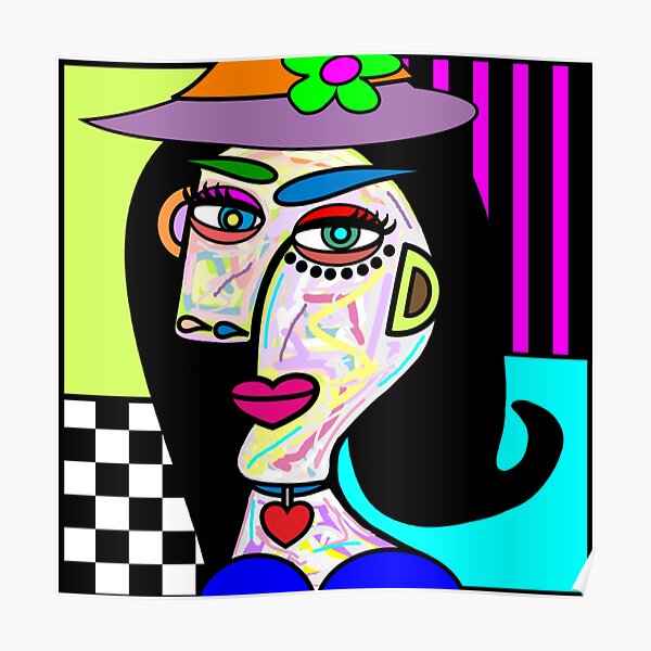 "Funky Lady with Hat Art Face" Poster for Sale by jantulov | Redbubble