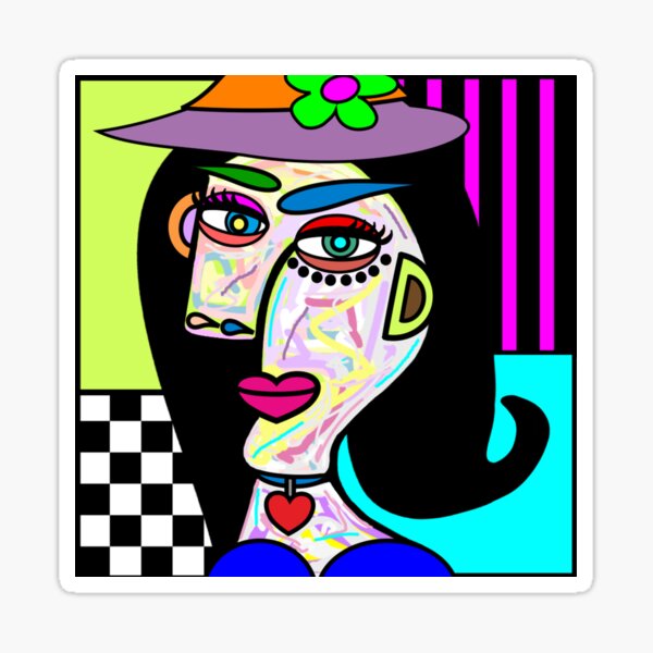 "Funky Lady with Hat Art Face" Sticker for Sale by jantulov | Redbubble