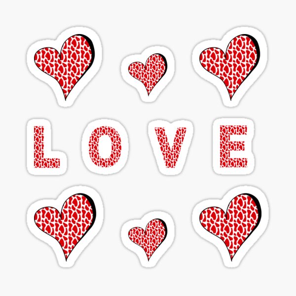"Love Heart Sticker Pack, Red Animal Print Pattern Magnet pack" Sticker ...