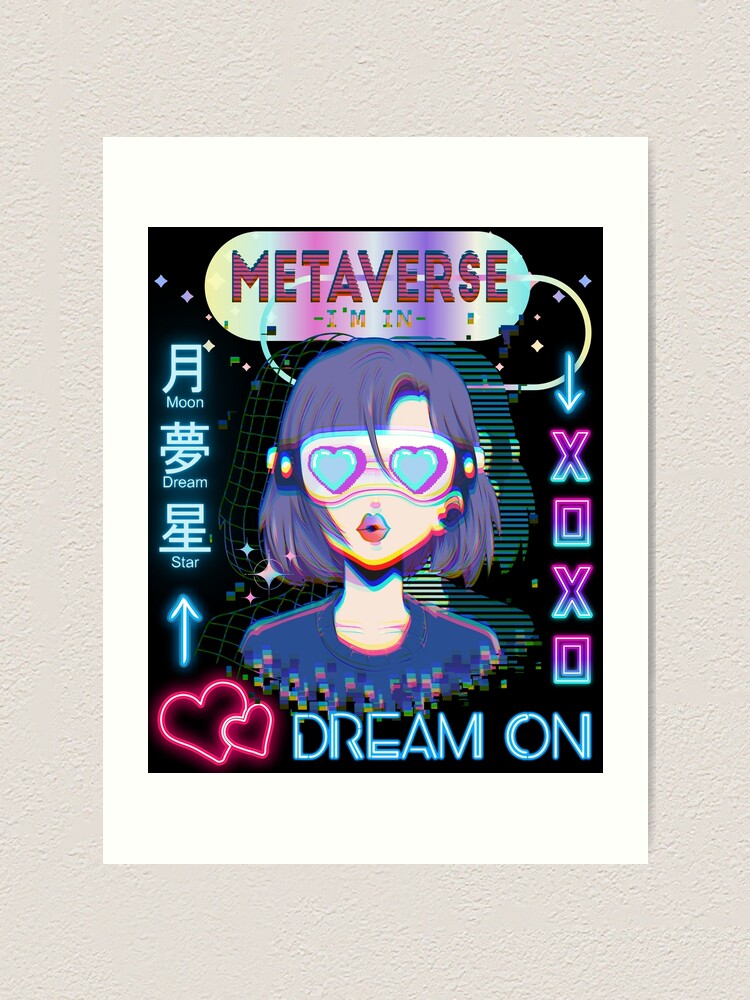"Retro Psychedelic Neon Anime Girl Gamer Japanese Glitchy Vaporwave ...