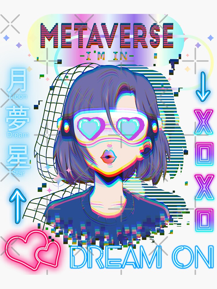 "Retro Psychedelic Neon Anime Girl Gamer Japanese Glitchy Vaporwave ...