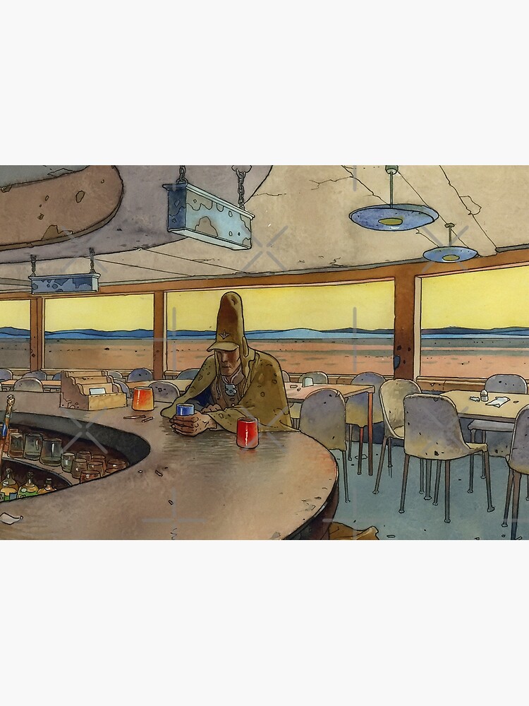 "moebius,arzach,hq,landscape, bar, liquor, night hawks, desert,field ...