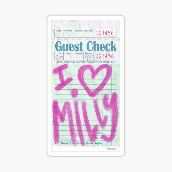 "Guest Check with I Heart Milly" Sticker for Sale by cambreyjohnson ...