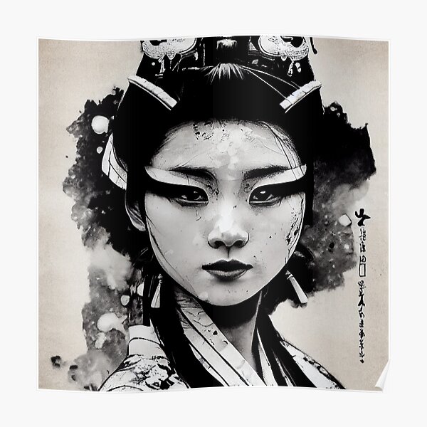 "Japanese Geisha Ink Drawing Digital Art Photo Print 1" Poster for Sale ...